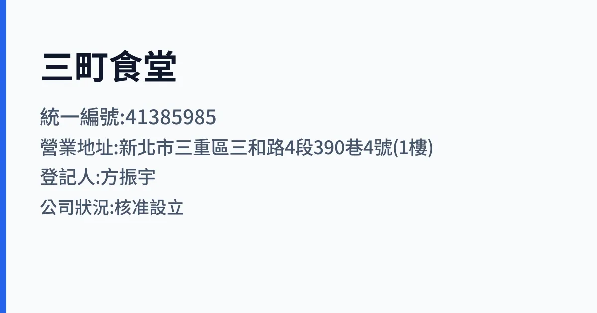 三町食堂 - 統編 41385985(新北市) 公司登記資料與營業項目詳細圖表
