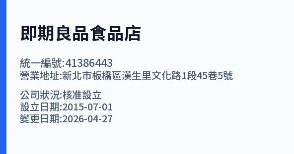 即期良品食品店的照片-統編 41386443(新北市) 公司登記資料與營業項目詳細圖表