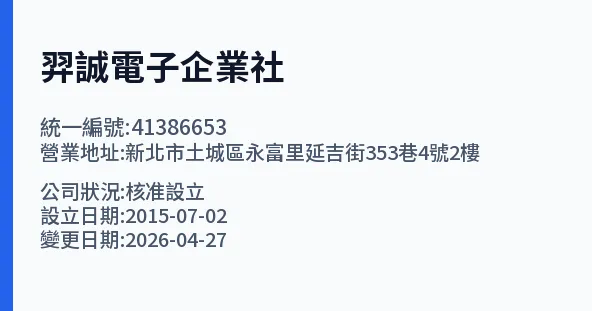 羿誠電子企業社的照片-統編 41386653(新北市) 公司登記資料與營業項目詳細圖表