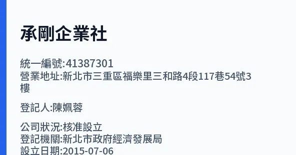 承剛企業社的照片-統編 41387301(新北市) 公司登記資料與營業項目詳細圖表