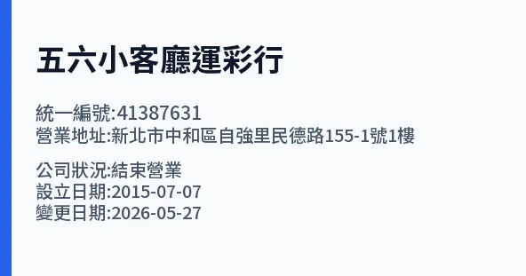 五六小客廳運彩行的照片-統編 41387631(新北市) 公司登記資料與營業項目詳細圖表