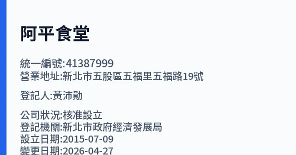 阿平食堂的照片-統編 41387999(新北市) 公司登記資料與營業項目詳細圖表