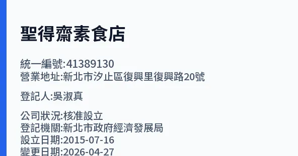 聖得齋素食店的照片-統編 41389130(新北市) 公司登記資料與營業項目詳細圖表
