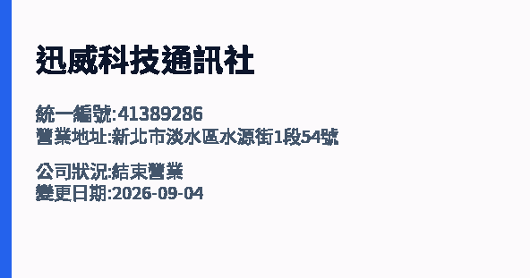 迅威科技通訊社的照片-統編 41389286(新北市) 公司登記資料與營業項目詳細圖表