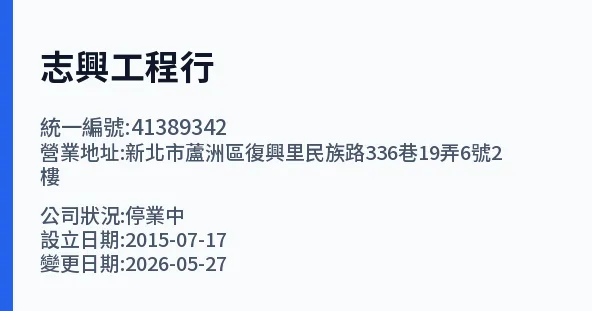 志興工程行的照片-統編 41389342(新北市) 公司登記資料與營業項目詳細圖表