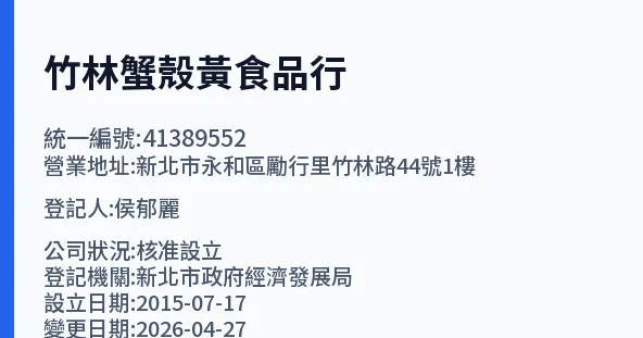 竹林蟹殼黃食品行的照片-統編 41389552(新北市) 公司登記資料與營業項目詳細圖表