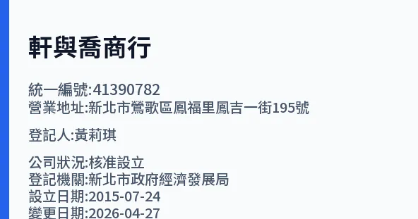 軒與喬商行的照片-統編 41390782(新北市) 公司登記資料與營業項目詳細圖表