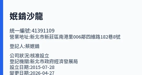 姄錹沙龍的照片-統編 41391109(新北市) 公司登記資料與營業項目詳細圖表