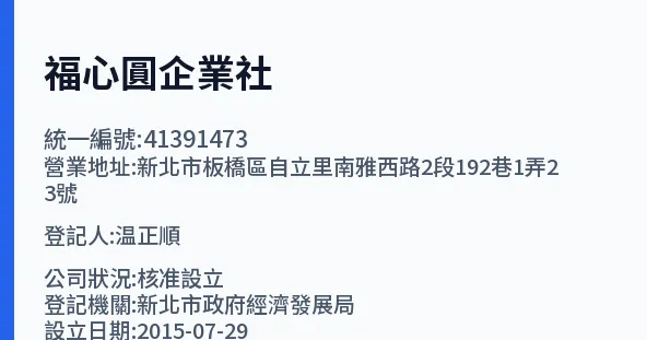 福心圓企業社的照片-統編 41391473(新北市) 公司登記資料與營業項目詳細圖表