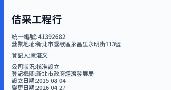 佶采工程行的照片-統編 41392682(新北市) 公司登記資料與營業項目詳細圖表