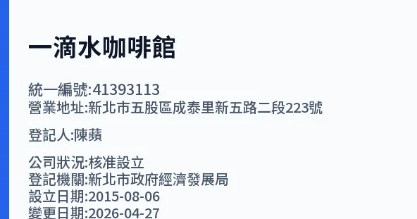 一滴水咖啡館的照片-統編 41393113(新北市) 公司登記資料與營業項目詳細圖表