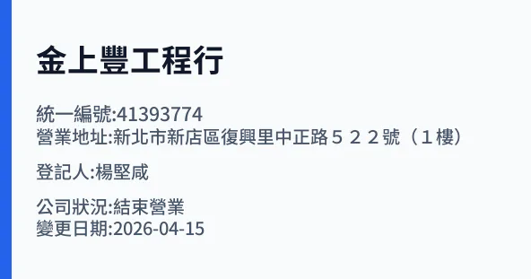 金上豐工程行的照片-統編 41393774(新北市) 公司登記資料與營業項目詳細圖表