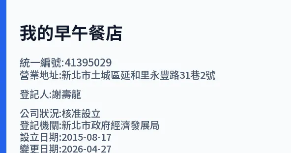 我的早午餐店的照片-統編 41395029(新北市) 公司登記資料與營業項目詳細圖表