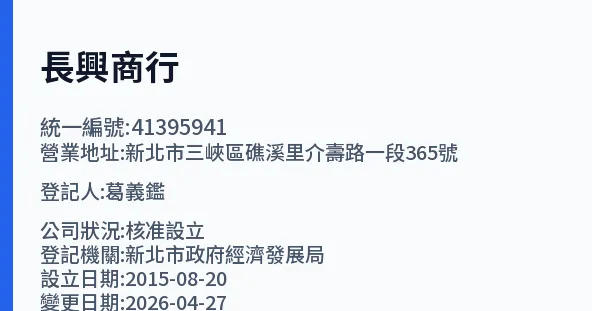 長興商行的照片-統編 41395941(新北市) 公司登記資料與營業項目詳細圖表