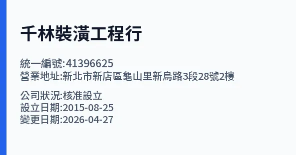 千林裝潢工程行的照片-統編 41396625(新北市) 公司登記資料與營業項目詳細圖表