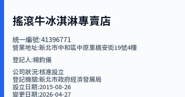 搖滾牛冰淇淋專賣店的照片-統編 41396771(新北市) 公司登記資料與營業項目詳細圖表