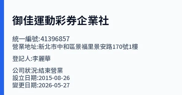 御佳運動彩券企業社的照片-統編 41396857(新北市) 公司登記資料與營業項目詳細圖表
