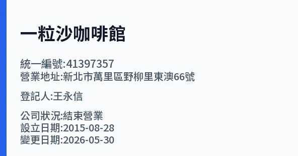 一粒沙咖啡館的照片-統編 41397357(新北市) 公司登記資料與營業項目詳細圖表