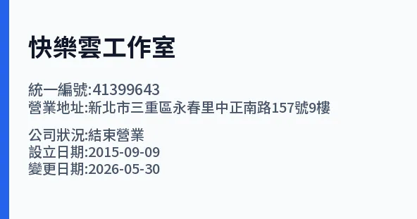快樂雲工作室的照片-統編 41399643(新北市) 公司登記資料與營業項目詳細圖表