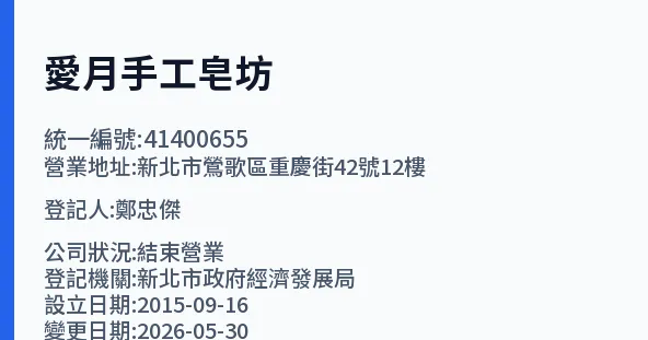 愛月手工皂坊的照片-統編 41400655(新北市) 公司登記資料與營業項目詳細圖表