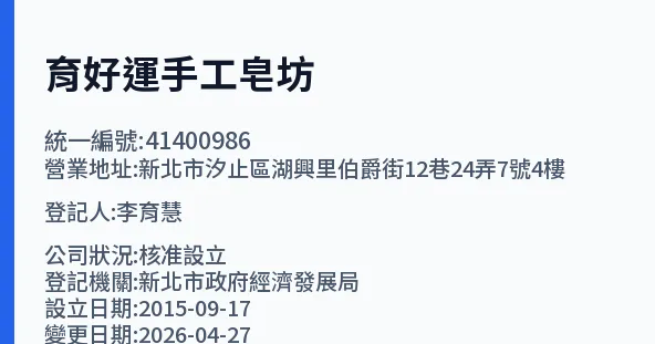 育好運手工皂坊的照片-統編 41400986(新北市) 公司登記資料與營業項目詳細圖表