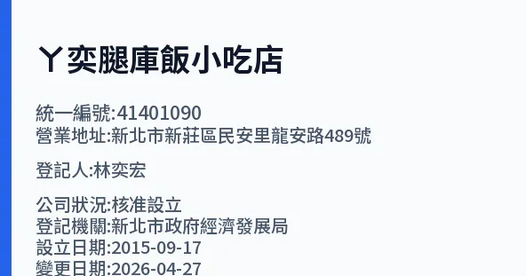 ㄚ奕腿庫飯小吃店的照片-統編 41401090(新北市) 公司登記資料與營業項目詳細圖表