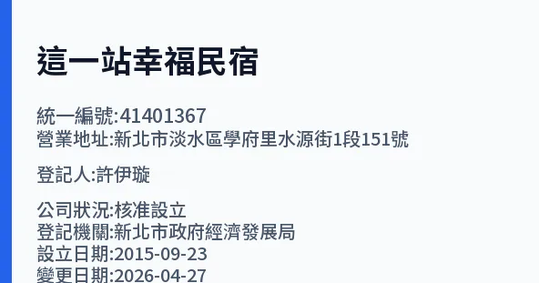 這一站幸福民宿的照片-統編 41401367(新北市) 公司登記資料與營業項目詳細圖表