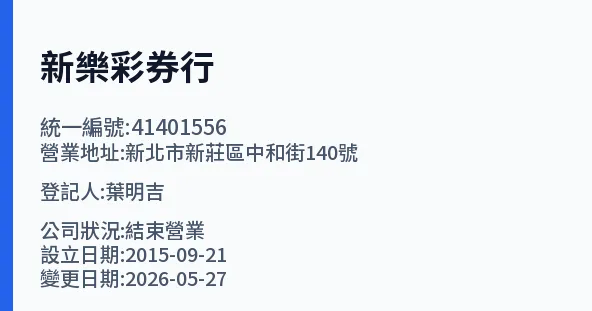 新樂彩券行的照片-統編 41401556(新北市) 公司登記資料與營業項目詳細圖表
