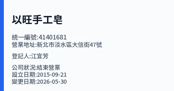 以旺手工皂的照片-統編 41401681(新北市) 公司登記資料與營業項目詳細圖表