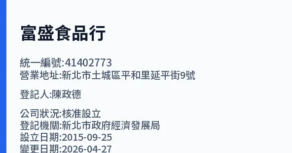 富盛食品行的照片-統編 41402773(新北市) 公司登記資料與營業項目詳細圖表