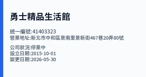 勇士精品生活館的照片-統編 41403323(新北市) 公司登記資料與營業項目詳細圖表