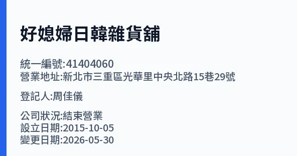好媳婦日韓雜貨舖的照片-統編 41404060(新北市) 公司登記資料與營業項目詳細圖表