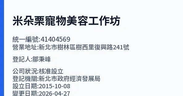 米朵栗寵物美容工作坊的照片-統編 41404569(新北市) 公司登記資料與營業項目詳細圖表
