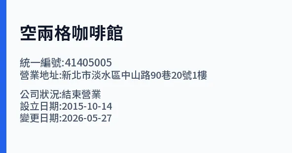空兩格咖啡館的照片-統編 41405005(新北市) 公司登記資料與營業項目詳細圖表