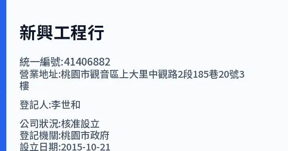新興工程行的照片-統編 41406882(桃園市) 公司登記資料與營業項目詳細圖表