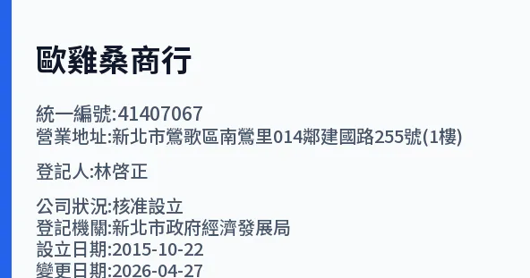 歐雞桑商行的照片-統編 41407067(新北市) 公司登記資料與營業項目詳細圖表