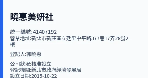 曉惠美妍社的照片-統編 41407192(新北市) 公司登記資料與營業項目詳細圖表