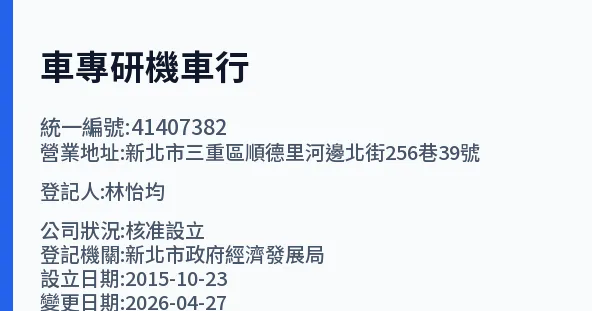 車專研機車行的照片-統編 41407382(新北市) 公司登記資料與營業項目詳細圖表