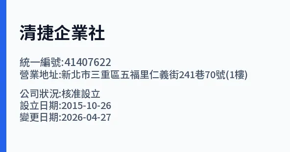 清捷企業社的照片-統編 41407622(新北市) 公司登記資料與營業項目詳細圖表