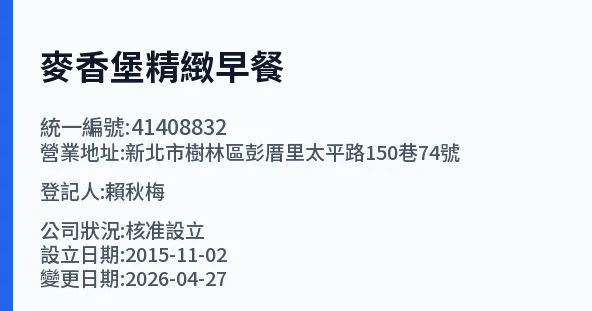 麥香堡精緻早餐的照片-統編 41408832(新北市) 公司登記資料與營業項目詳細圖表
