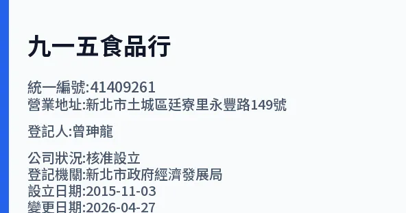 九一五食品行的照片-統編 41409261(新北市) 公司登記資料與營業項目詳細圖表