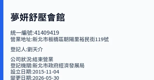 夢妍舒壓會館的照片-統編 41409419(新北市) 公司登記資料與營業項目詳細圖表