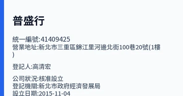 普盛行的照片-統編 41409425(新北市) 公司登記資料與營業項目詳細圖表