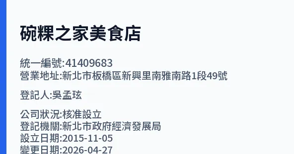 碗粿之家美食店的照片-統編 41409683(新北市) 公司登記資料與營業項目詳細圖表