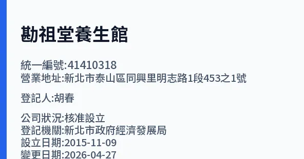 勘祖堂養生館的照片-統編 41410318(新北市) 公司登記資料與營業項目詳細圖表