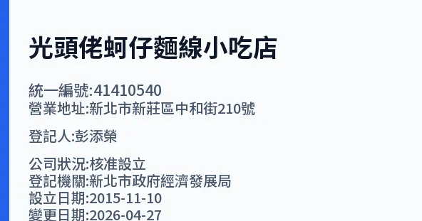 光頭佬蚵仔麵線小吃店的照片-統編 41410540(新北市) 公司登記資料與營業項目詳細圖表