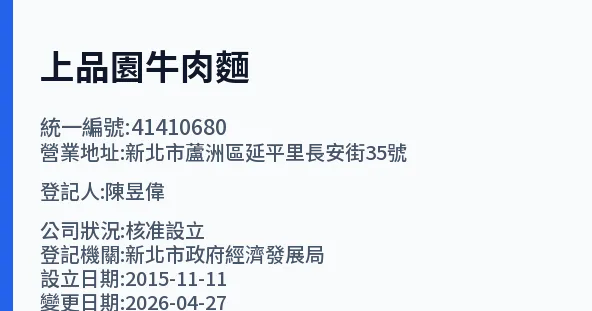 上品園牛肉麵的照片-統編 41410680(新北市) 公司登記資料與營業項目詳細圖表