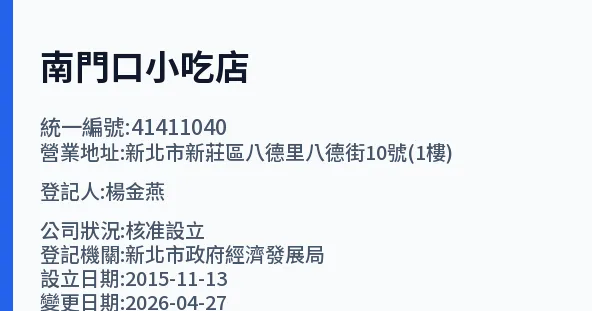 南門口小吃店的照片-統編 41411040(新北市) 公司登記資料與營業項目詳細圖表