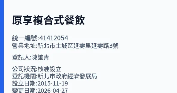 原享複合式餐飲的照片-統編 41412054(新北市) 公司登記資料與營業項目詳細圖表