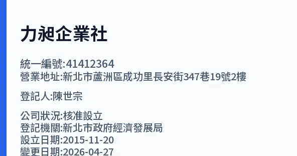 力昶企業社的照片-統編 41412364(新北市) 公司登記資料與營業項目詳細圖表